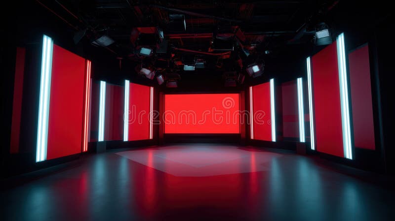 Modern Studio Environment with Red Background and Bright Lighting Setup ...