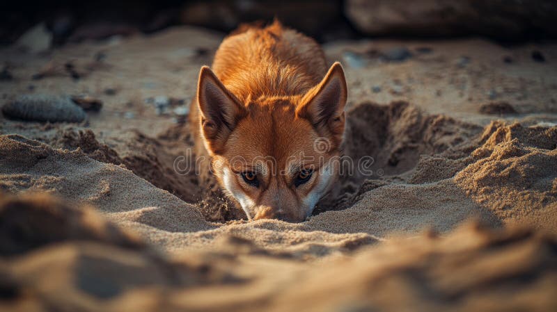 A Playful Corgi Digging in the Sand. this Adorable Scene Captures the Essence of Curiosity and ...