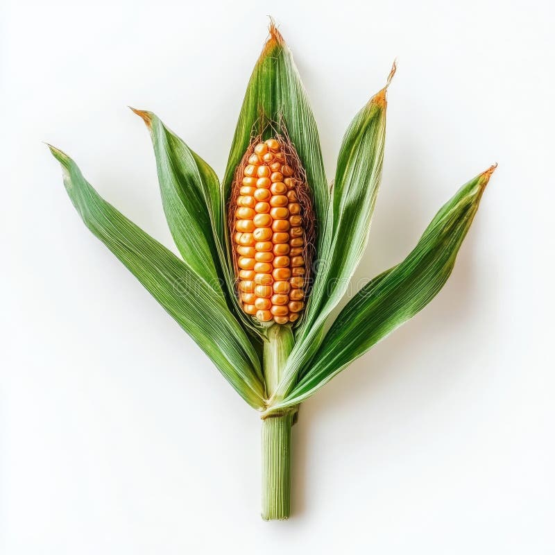 The Image Features a Corn Cob Positioned on a White Surface, Set ...
