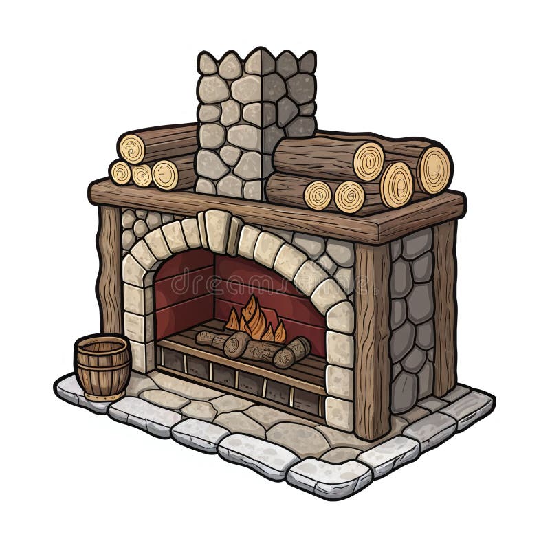 Cozy Stone Fireplace with Logs and Firewood on a Transparent Background ...