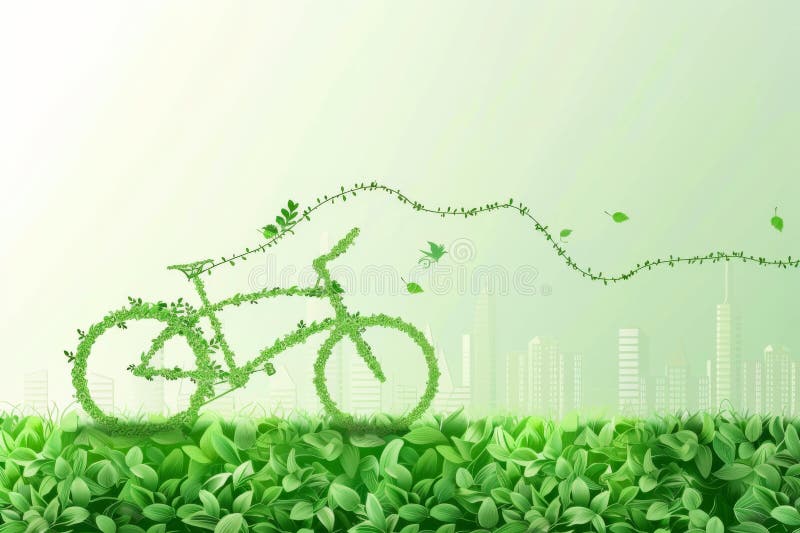 Green Eco-Friendly City Concept with Leafy Bicycle Illustration Stock ...