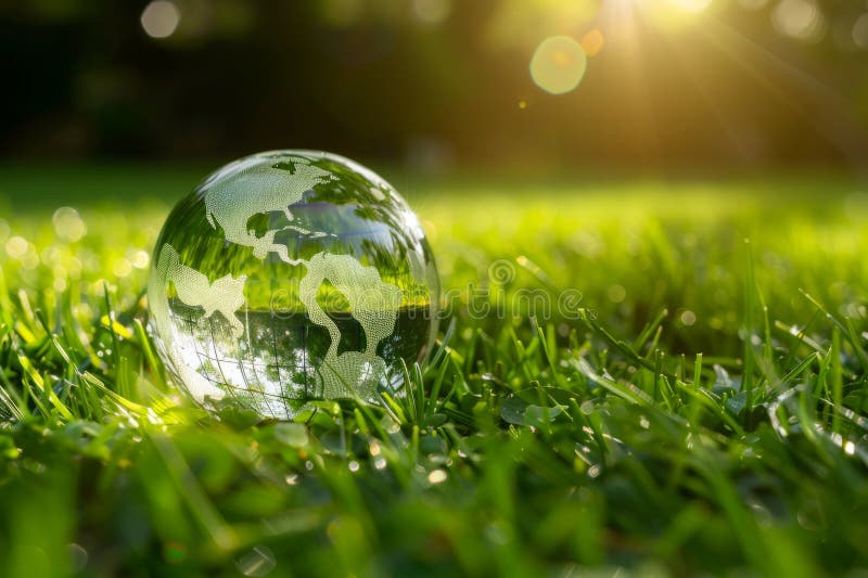 A Clear Globe Rests on Vibrant Green Grass Under Soft Sunlight. this ...