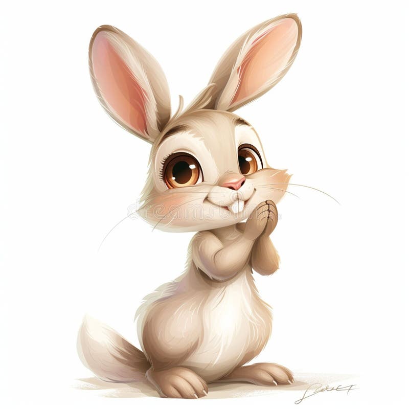 Adorable Brown Rabbit with Big Eyes Standing on White Background Stock ...