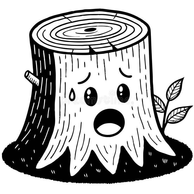 Cute Cartoon Tree Stump Character with Face and Sad Expression for ...