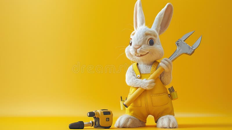 Handy Easter Bunny in Uniform with Work Tools Stock Illustration ...