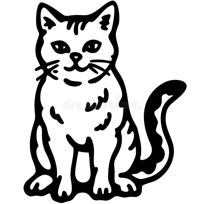 Cute Cat Outline Vector Art for Tattoo and Coloring Book Design Stock ...