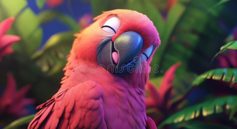 The Image Features a Cute Parrot from a Cartoon, Sporting Pink Feathers ...