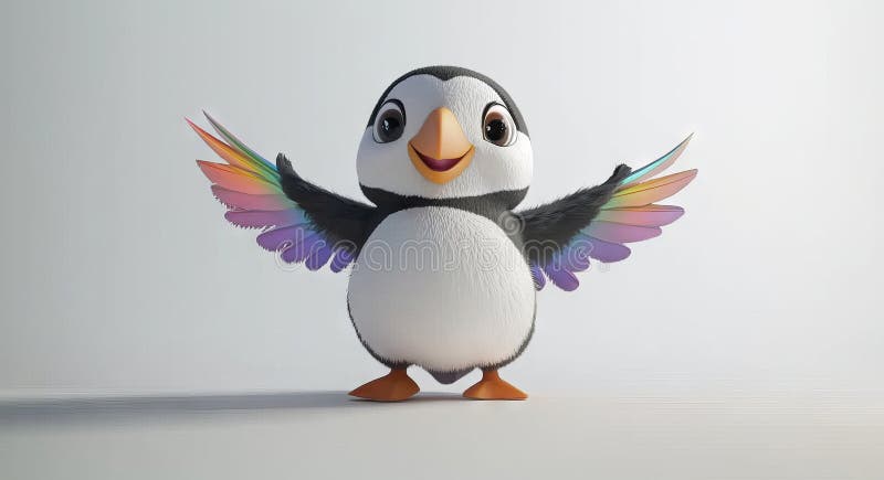 The Image Features a Cute Puffin Bird Cartoon with a Vibrant Beak Set ...