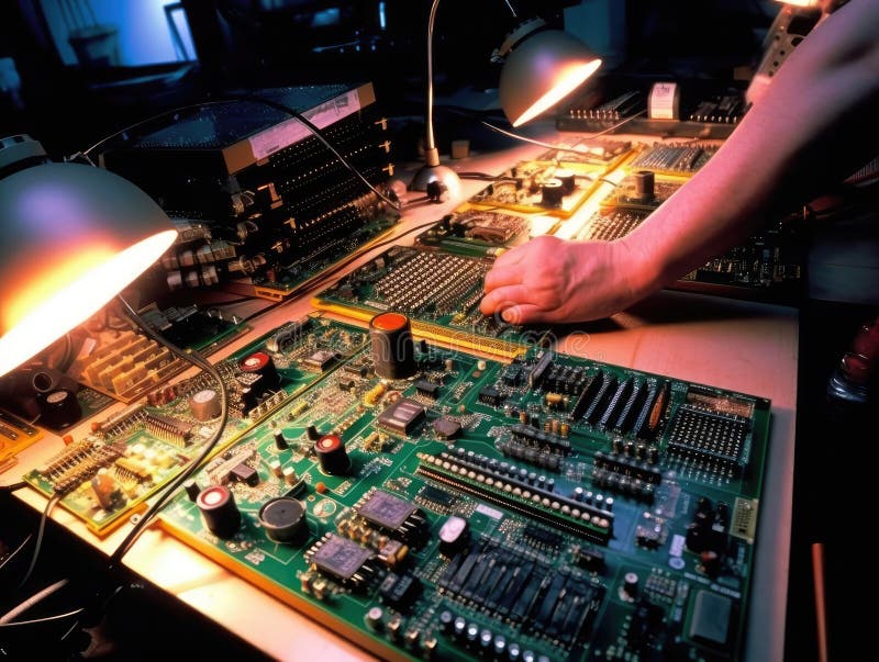 Enhanced Hand Holding Glowing Circuit Board with Tools Stock ...