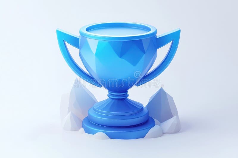 3D Blue Trophy Icon with Geometric Design on a White Background Stock ...