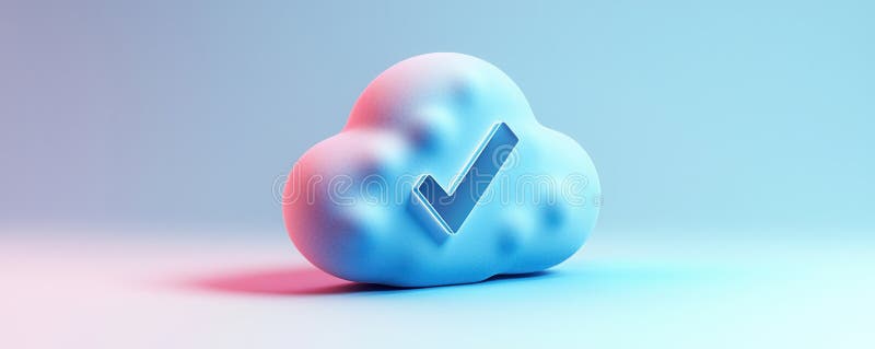 3D Cloud Icon with Checkmark Symbol on a Gradient Background Stock ...