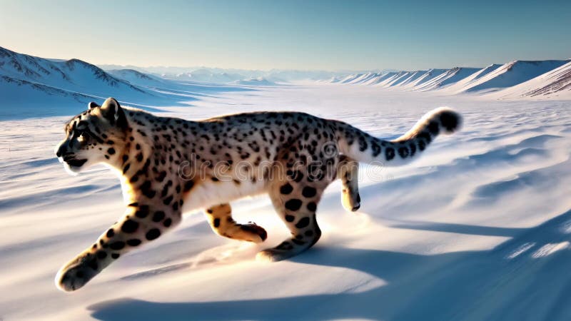 The Image Features a 3D 4K Depiction of a Snow Leopard Walking Across a ...