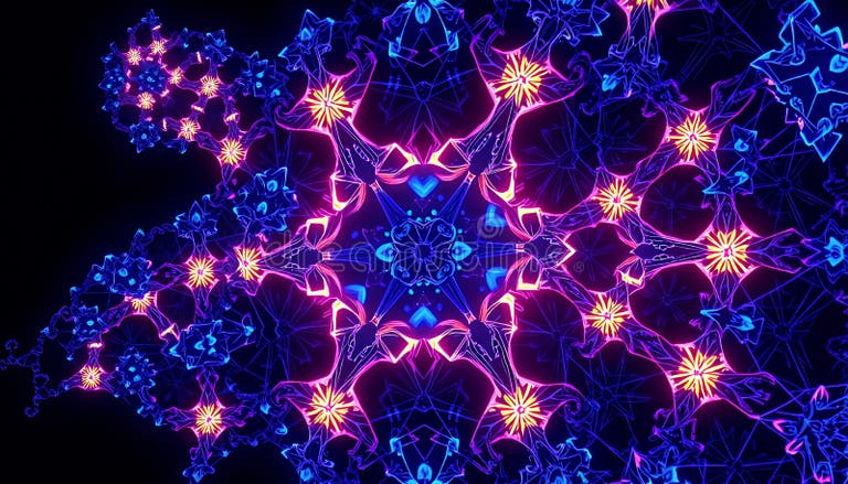 Vibrant 3D Neon Bio Tech Illustration with Intricate Blue and Pink ...