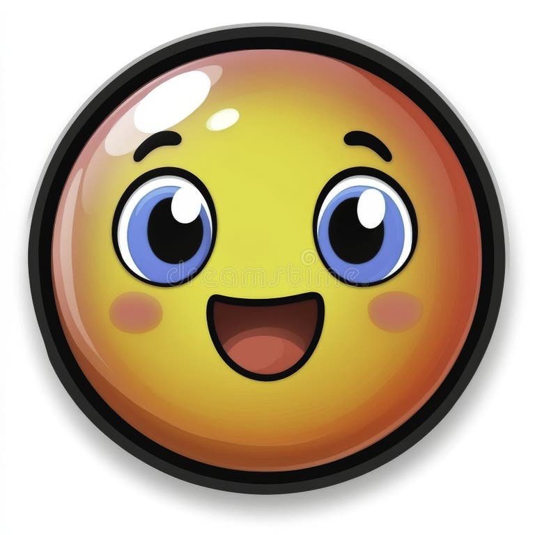 3D Smiley Face Icon, Yellow and Orange Gradient, Blue Eyes, Black ...