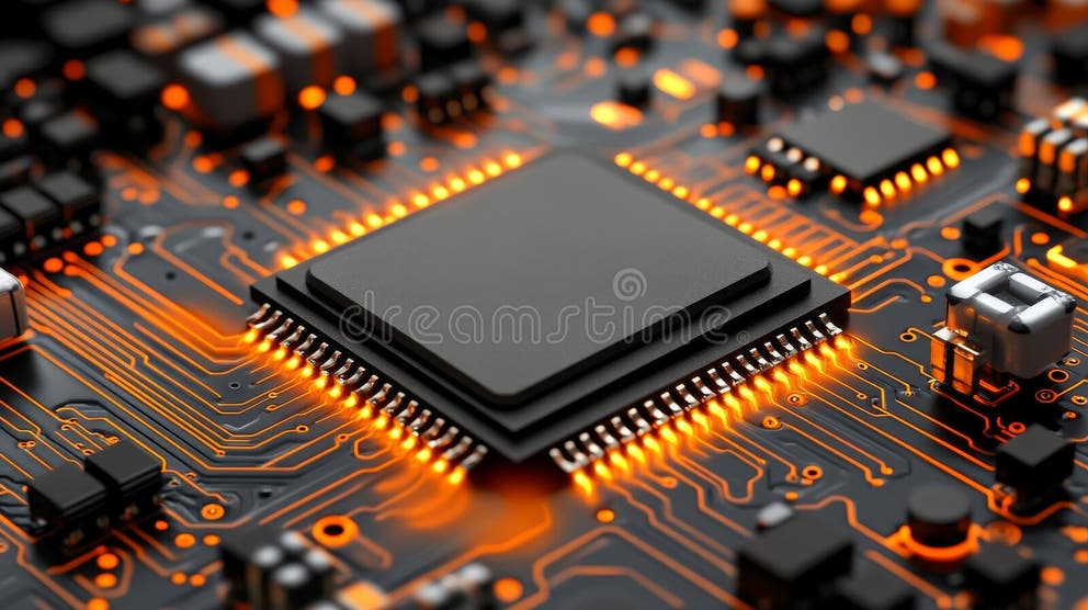 The Image Features a 3D Rendering of a Circuit Board with a Chip and ...