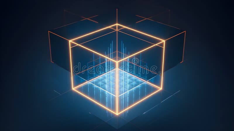 Abstract D Cube with Neon Lights and Glowing Lines Stock Illustration ...