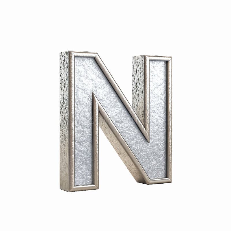 3D Metallic Letter N with Textured Silver Finish on Transparent ...