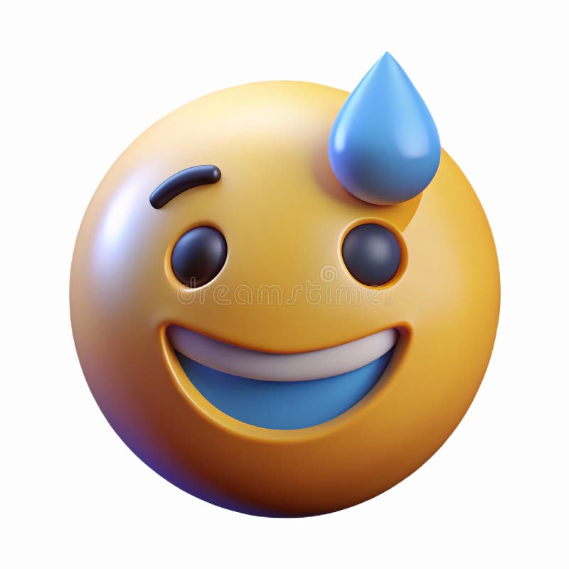 3D Smiling Face Emoji with Sweat Drop Expressing Nervousness or Relief ...
