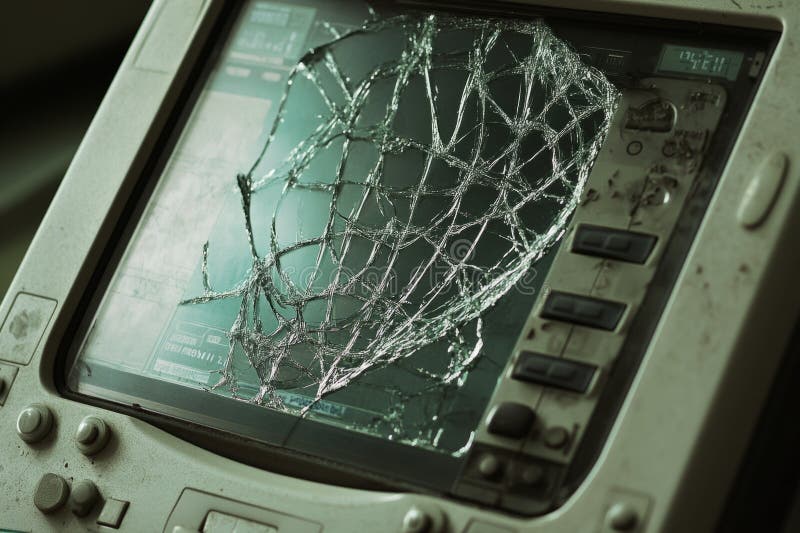A Broken Monitor with a Cracked Screen Shows Damage and Age. the Image ...