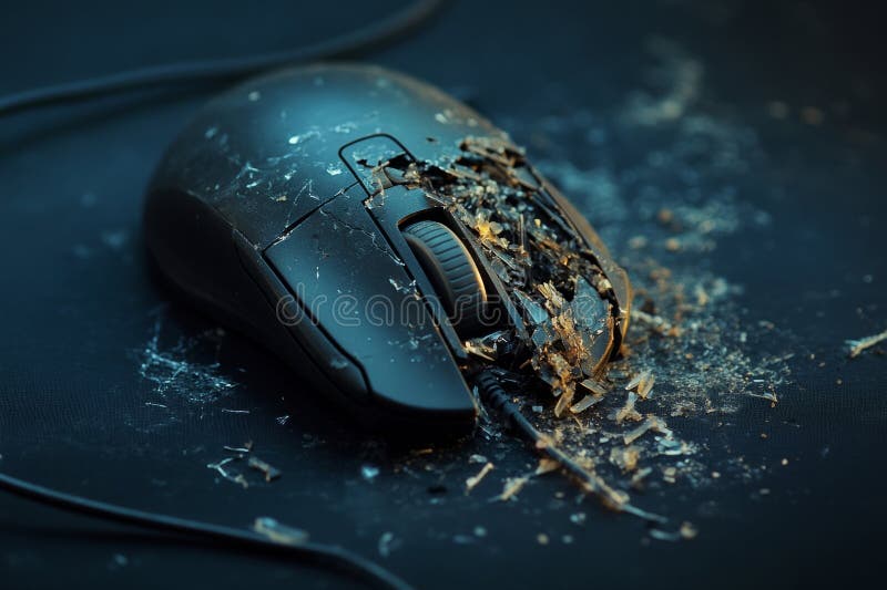 A Close-up of a Broken Gaming Mouse with Wires and Debris Scattered ...