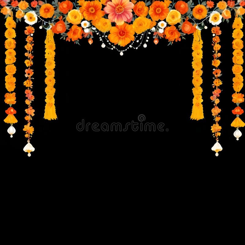 Symmetrical Floral Garland with Vibrant Orange and Yellow Flowers ...