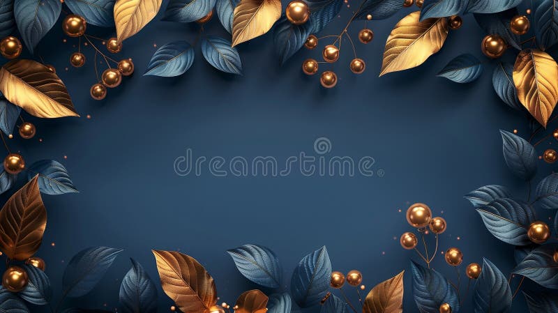 Elegant Gold and Blue Floral Frame with Space for Text Stock ...