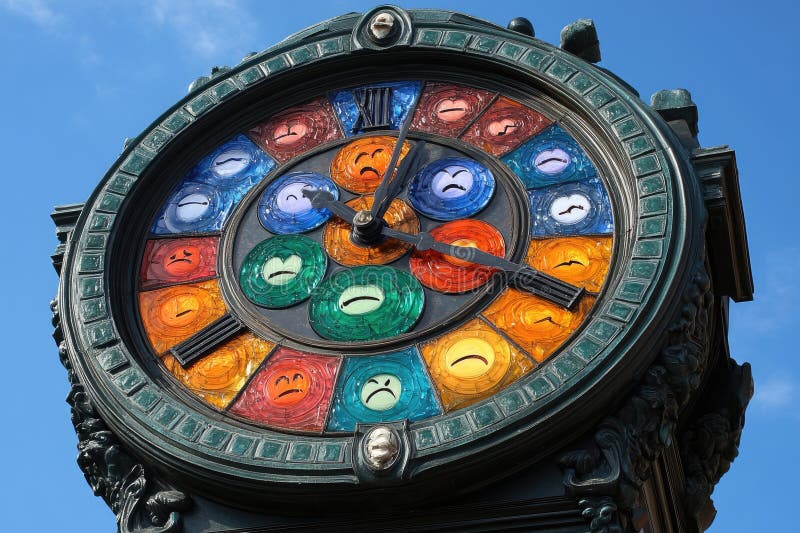 Colorful Clock Face with Emojis, Showing Time and Emotions Stock ...