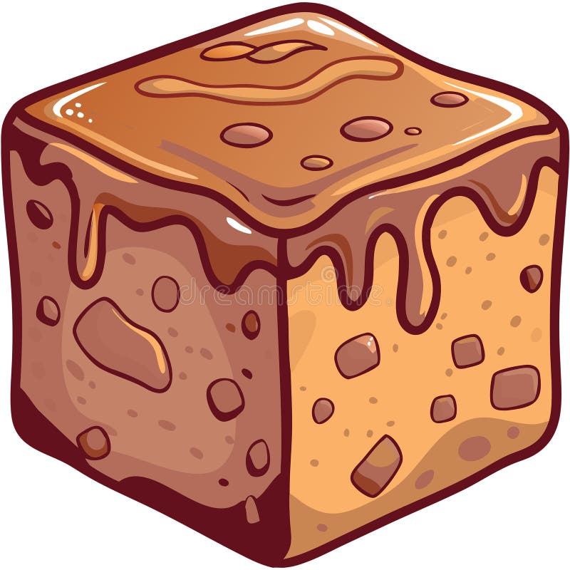 Delicious Caramel Drizzled Chocolate Fudge Dessert Cube Vector ...