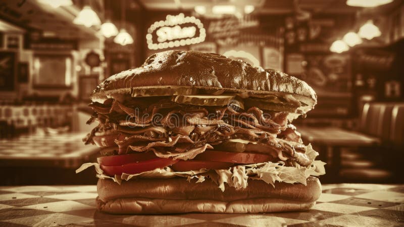 Delicious Overstuffed Sandwich in Vintage Diner Setting, Generative AI ...