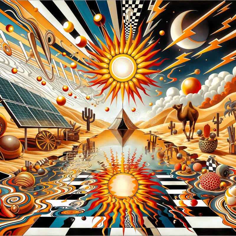 Desert Scene with Camel, Solar Panel, Sun, Generative Ai Stock ...