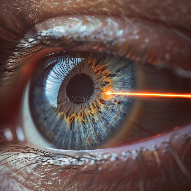 Close Up of a Human Eye with a Vibrant Iris and a Bright Laser Beam ...
