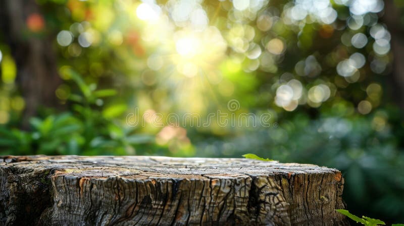 Tree Stump in a Sunlit Forest, Generative AI Stock Image - Image of ...