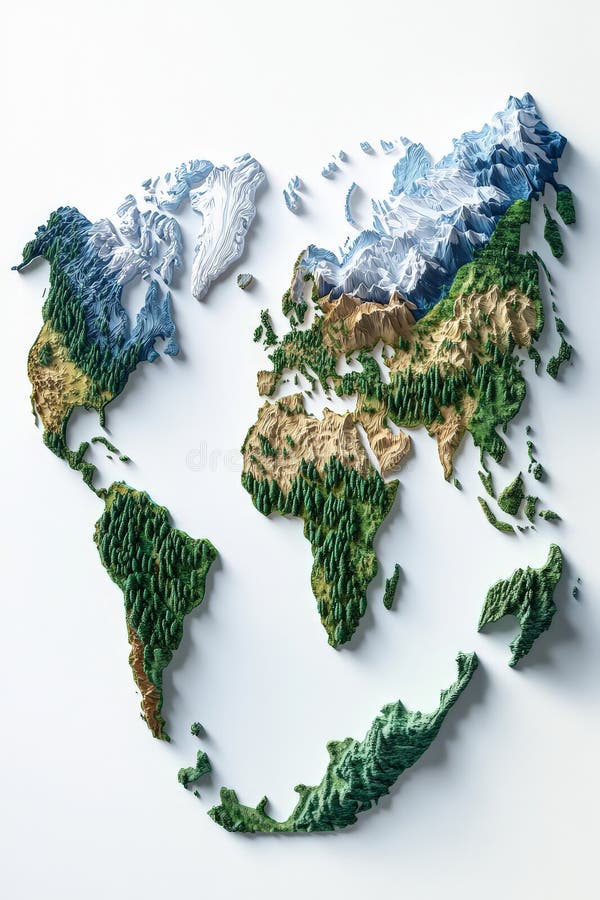 3D Topographical World Map stock illustration. Illustration of ...