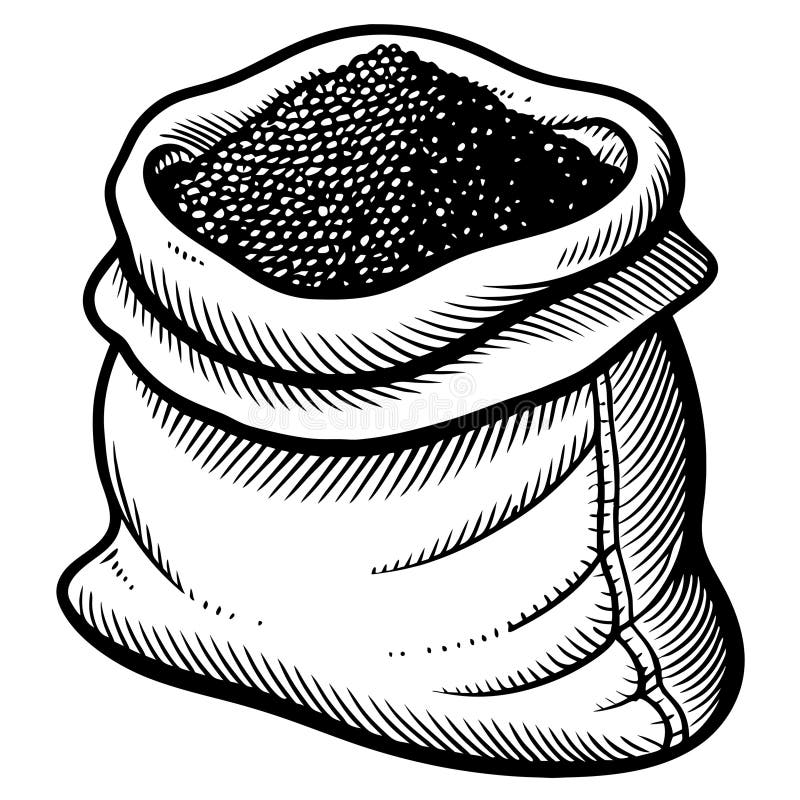 Detailed Hand-Drawn Sack Filled with Grain or Seeds Ideal for ...