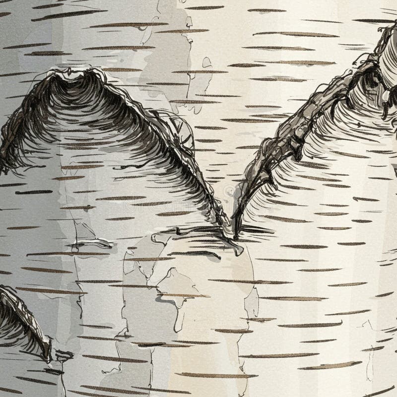 The Image Features a Detailed Illustration of Birch Bark, Characterized ...