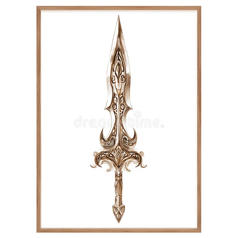 Ornate Dagger in Wooden Frame Elegant Fantasy Weapon Illustration Stock ...