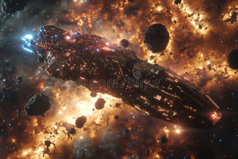 A Stunning Spaceship Glides through a Vibrant Cosmic Scene Filled with ...