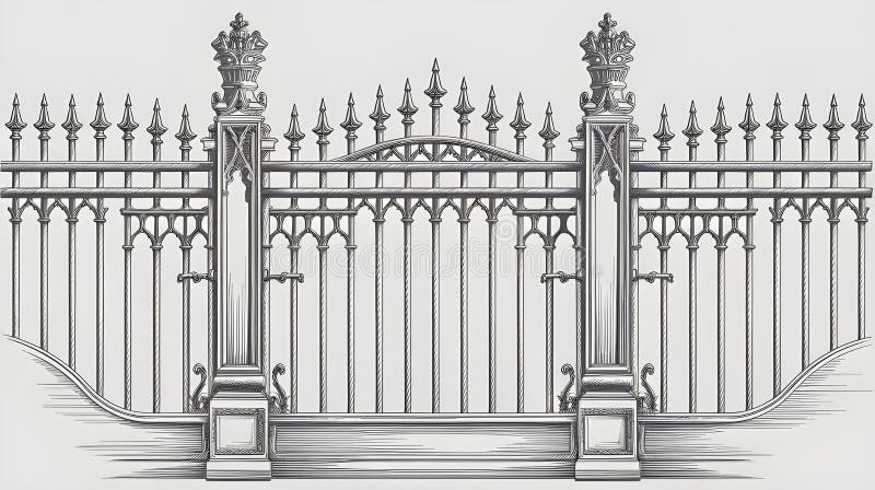 Ornate Iron Gate with Gothic Design and Spikes Stock Illustration ...