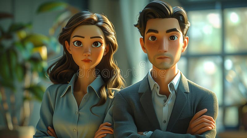 Animated Couple Standing in Modern Interior Stock Image - Image of ...