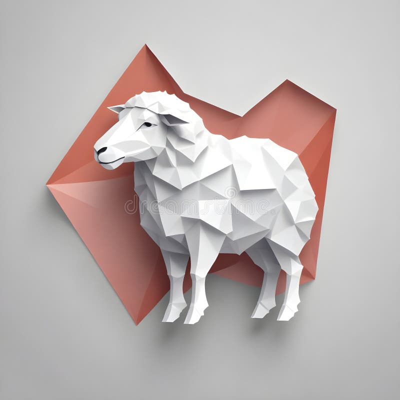 Geometric Sheep in Coral Landscape. Angular Sheep Against an Origami ...