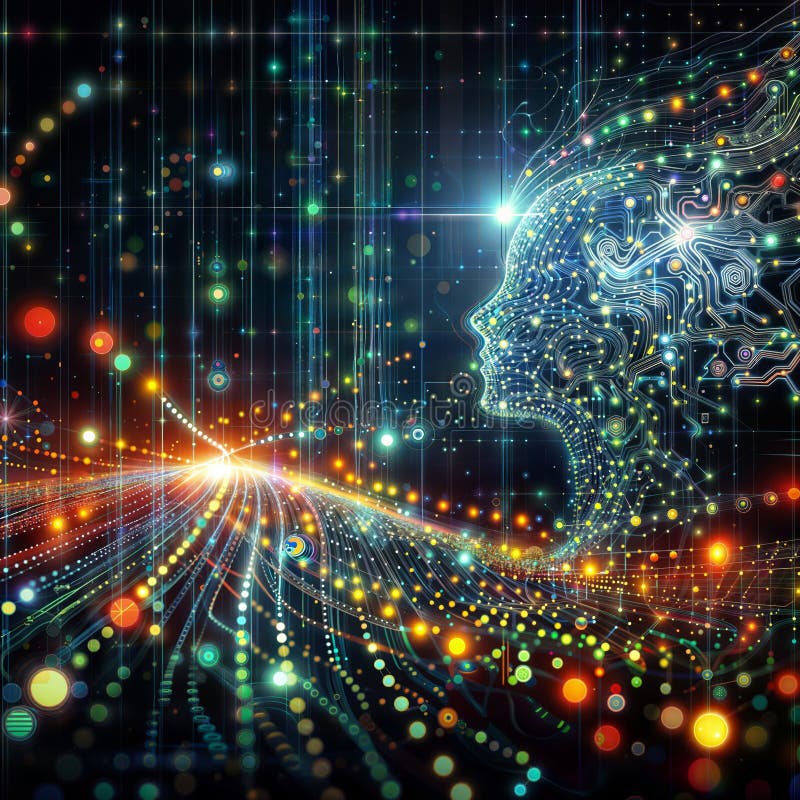 AI Mind: Glowing Circuitry Head, Dark Blue Background, Generative Ai ...