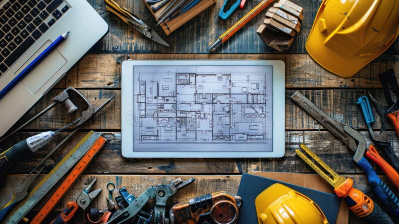 Electrical Work Essentials on Digital Tablet Composition Stock ...