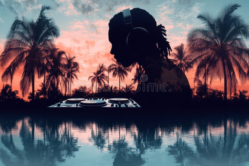 The Image Features a Double Exposure of a Silhouette, a Beach at Sunset ...