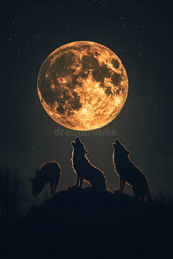 Silhouettes of Wolves Howling at the Full Moon Stock Illustration ...