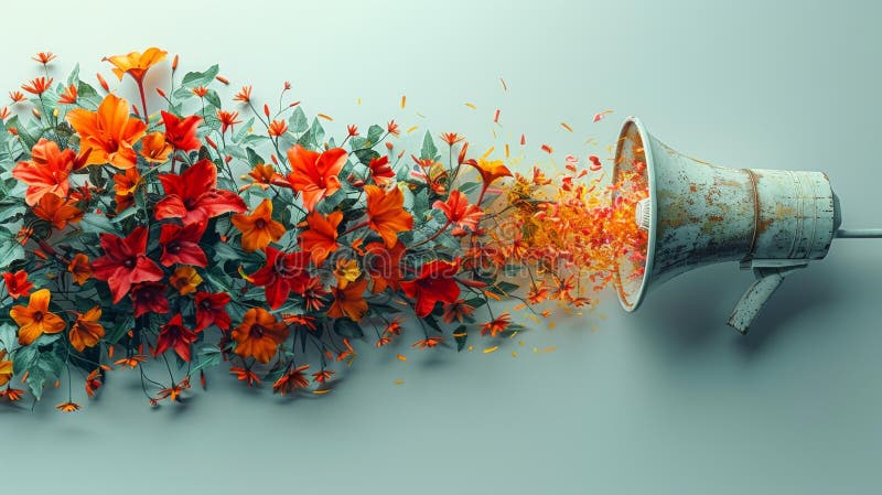 Vibrant Floral Explosion from Megaphone, Generative AI Stock ...
