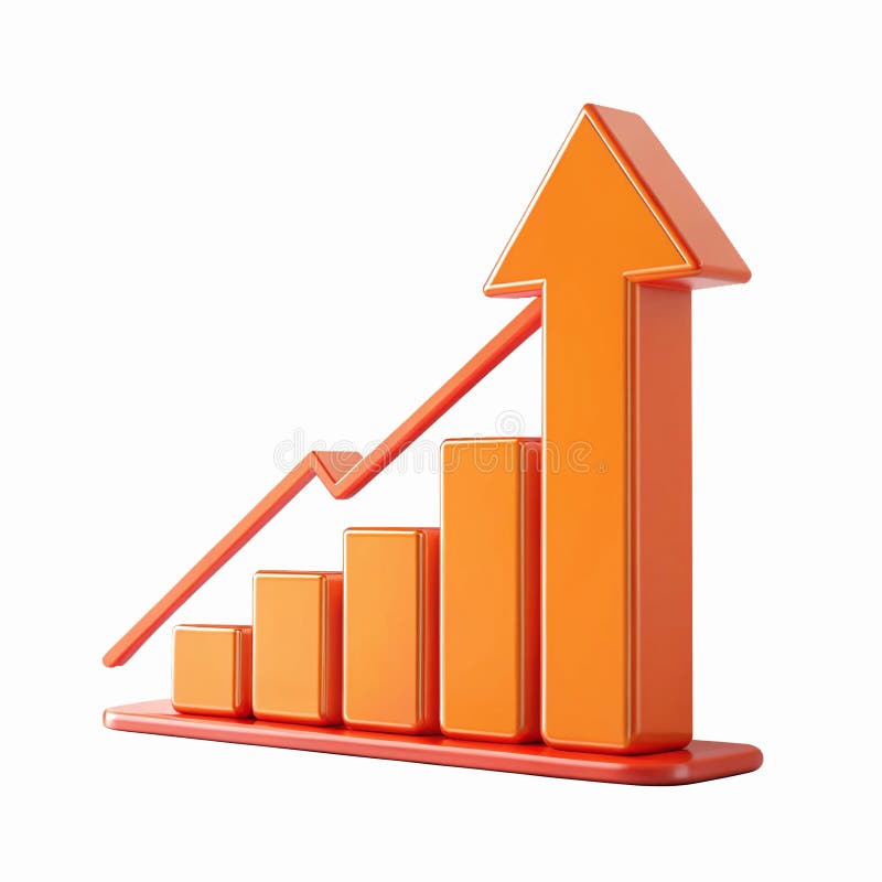 3D Orange Graph Representing Increasing Growth and Progress on ...