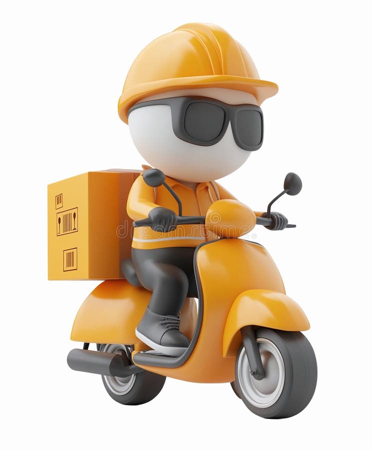 Delivery Rider Character on Scooter with Helmet Sunglasses and Cargo ...