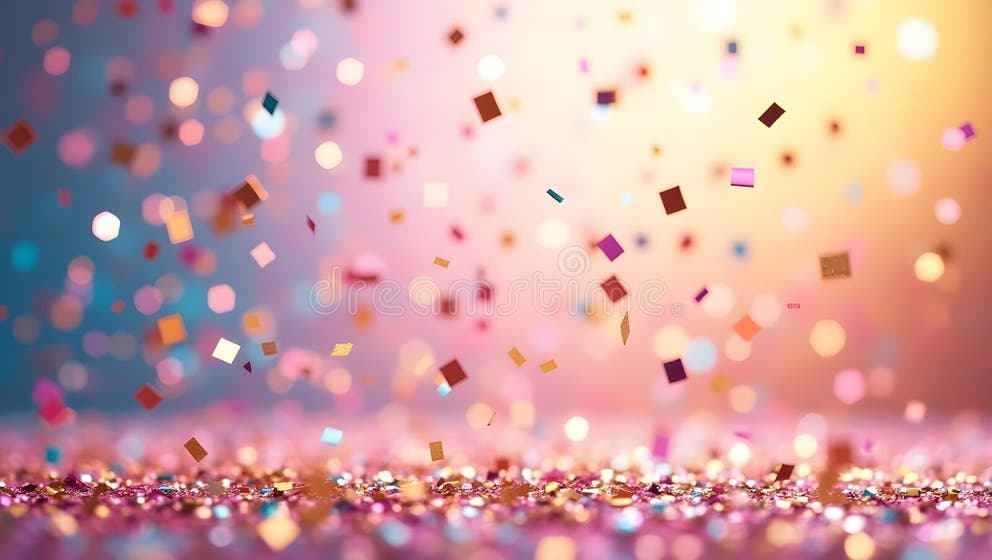 Dynamic Falling Confetti with Softly Blurred, Shimmering Background ...