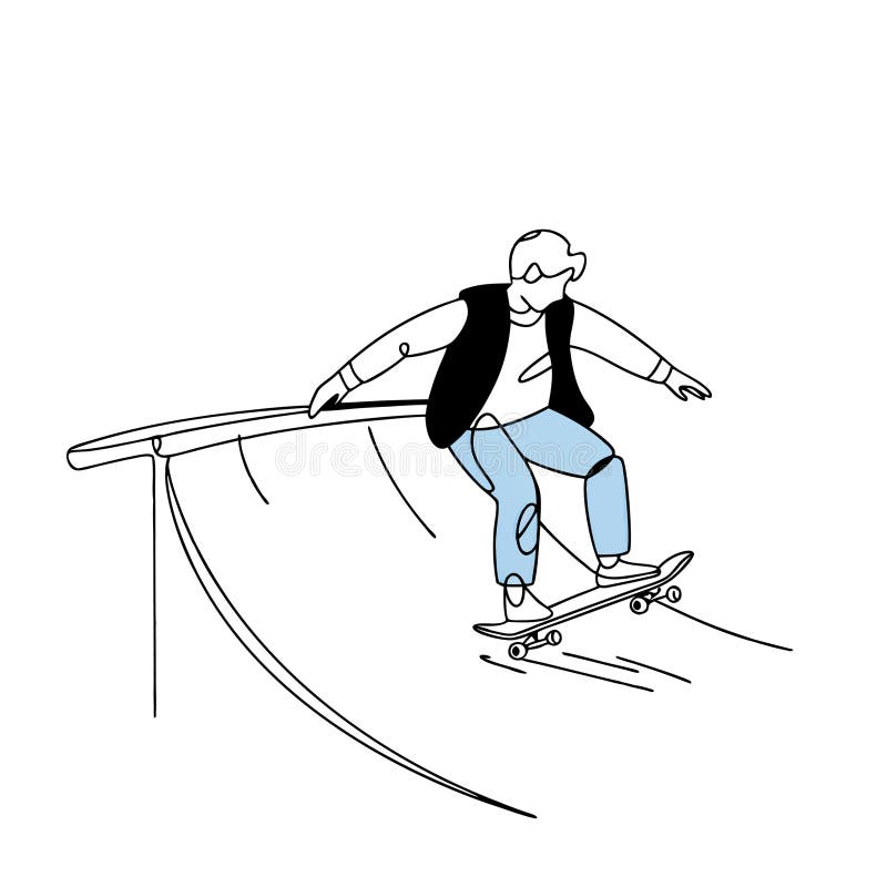 Skateboarding Line Art Vector Illustration of Skater in Action on Ramp ...