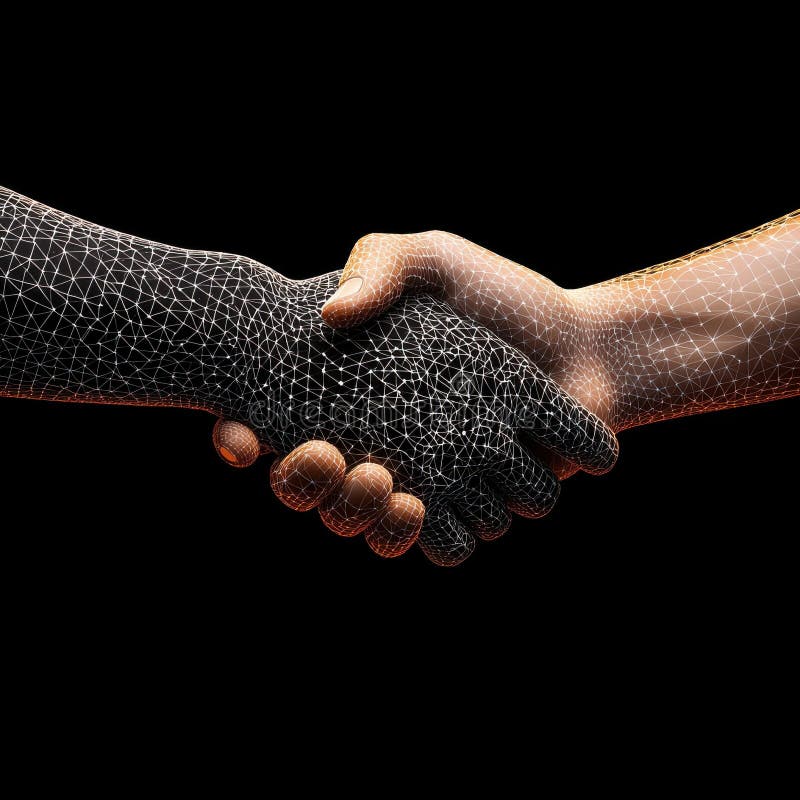 Dynamic Wireframe Hands Engaged in Handshake Interaction Scene Stock ...